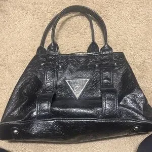 Guess | Bags | Guess Black Embossed Satchel With Triangle Logo | Poshmark
